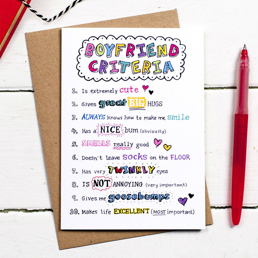 Boyfriend Criteria Card By Eskimo Kiss Designs Notonthehighstreet Boyfriend Criteria Card By Eskimo Kiss Designs Notonthehighstreet