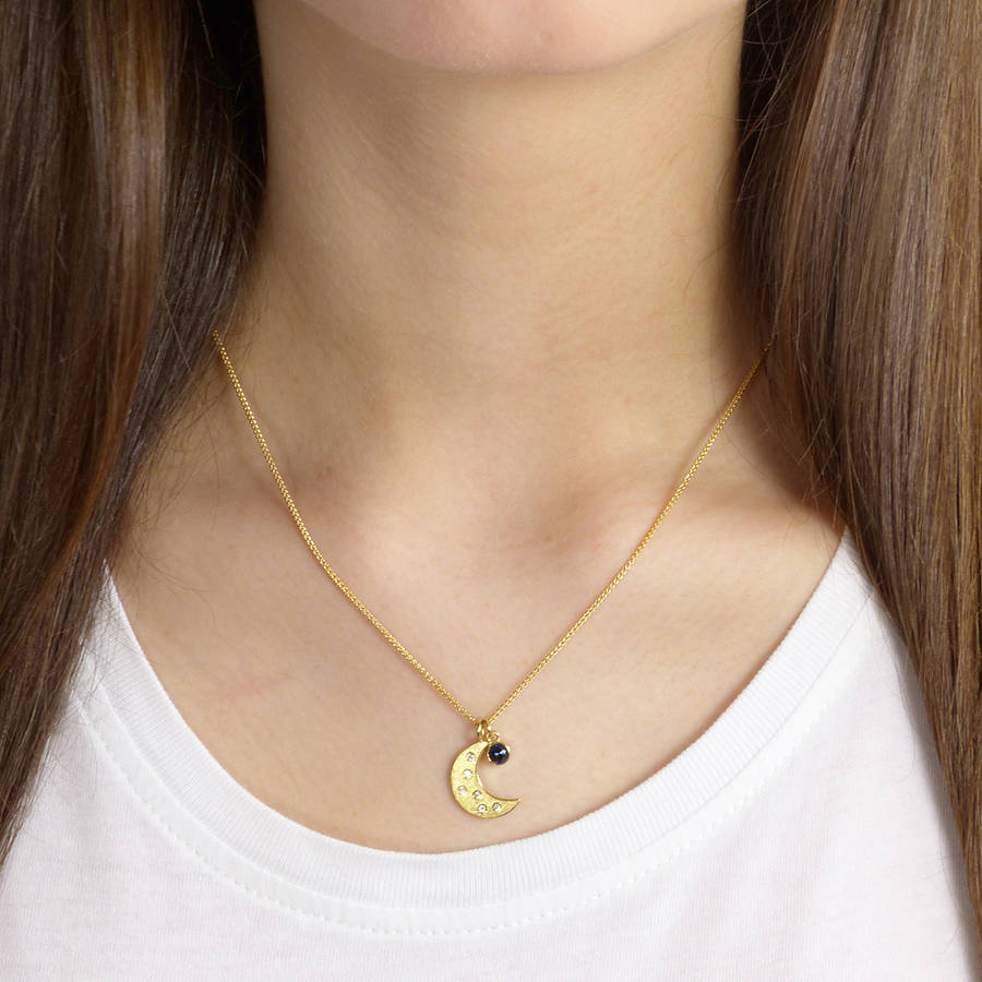 Moon And Stars Pendant In 18ct Gold By Lilia Nash Jewellery