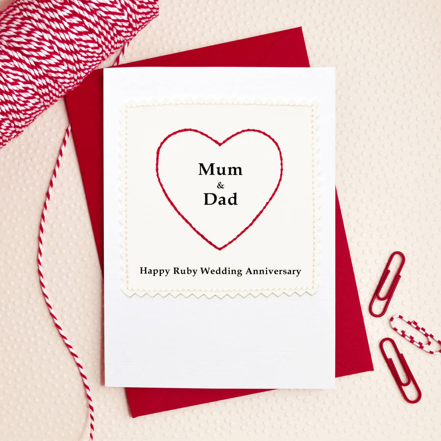 Ruby Wedding Anniversary Card mum And Dad By Jenny Arnott Cards 