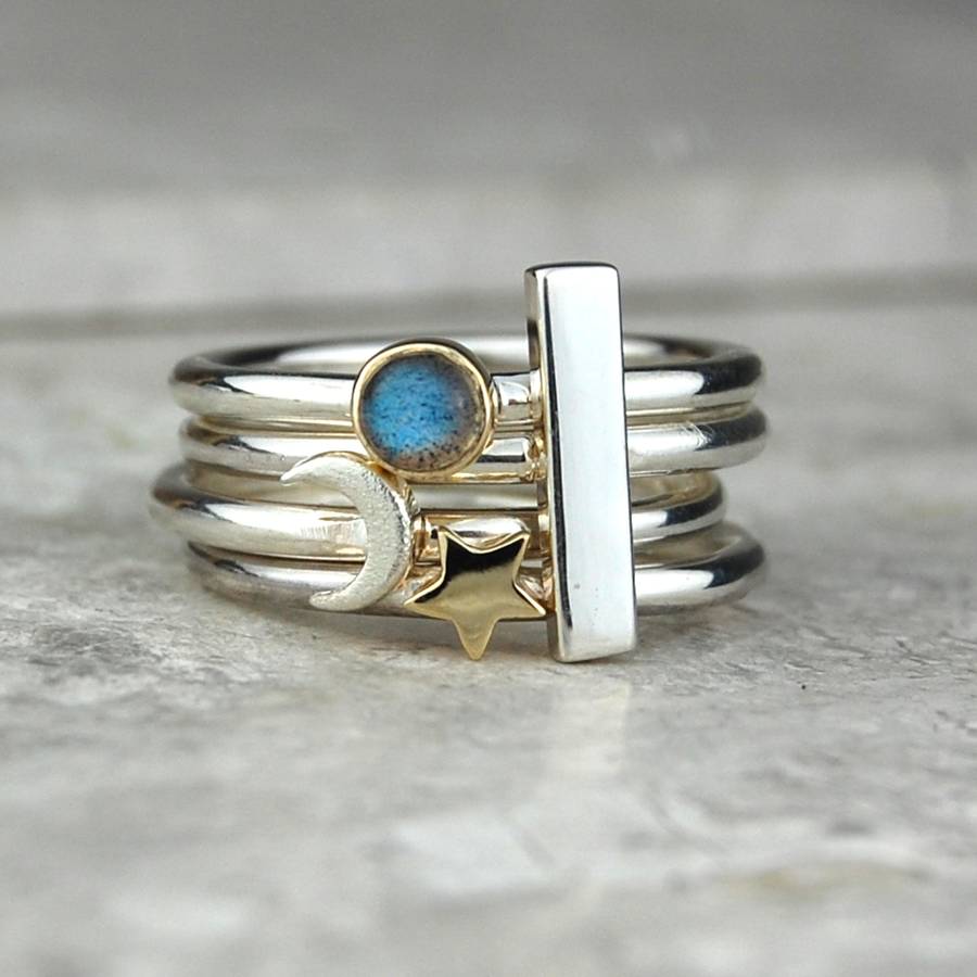 Moon And Star Maxi Stacking Ring Set By Alison Moore Designs