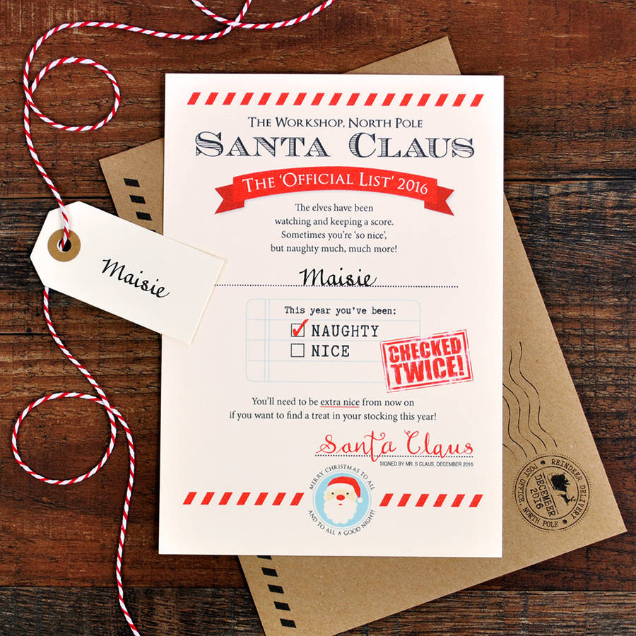 Personalised naughty List Letter From Santa By Eskimo Kiss Designs 