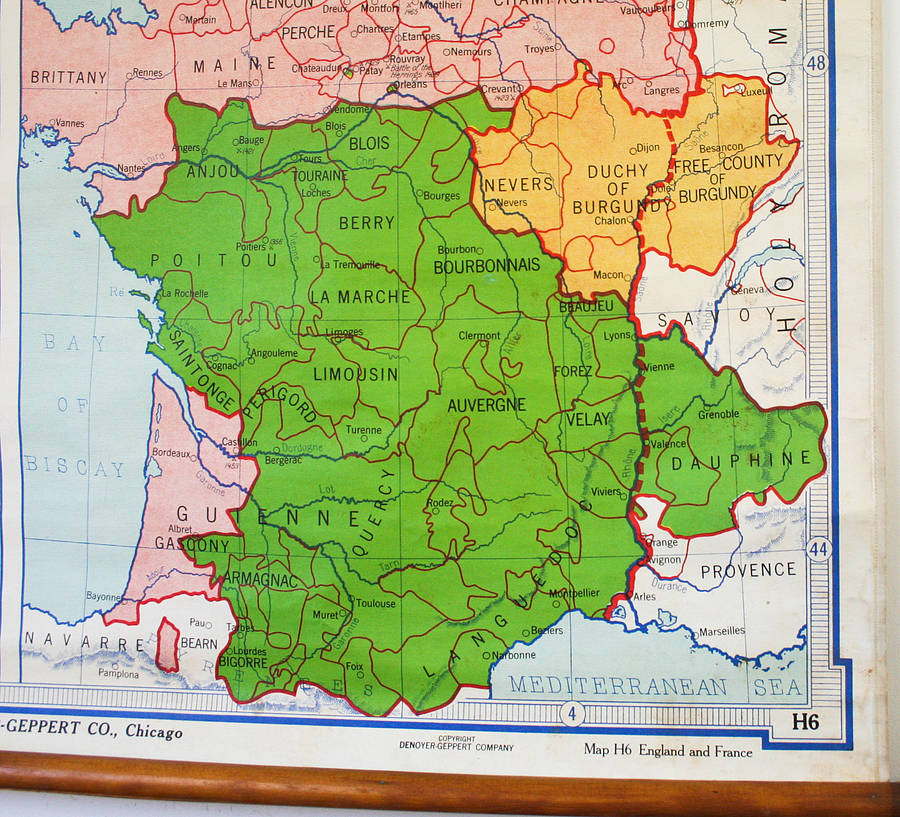 vintage map france and england middle ages by bonnie and bell ...