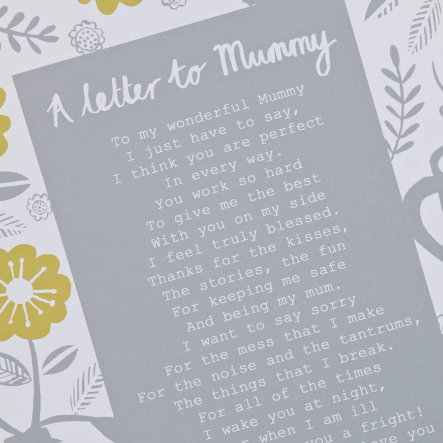 A Letter To Mummy Poem Print By Bespoke Verse