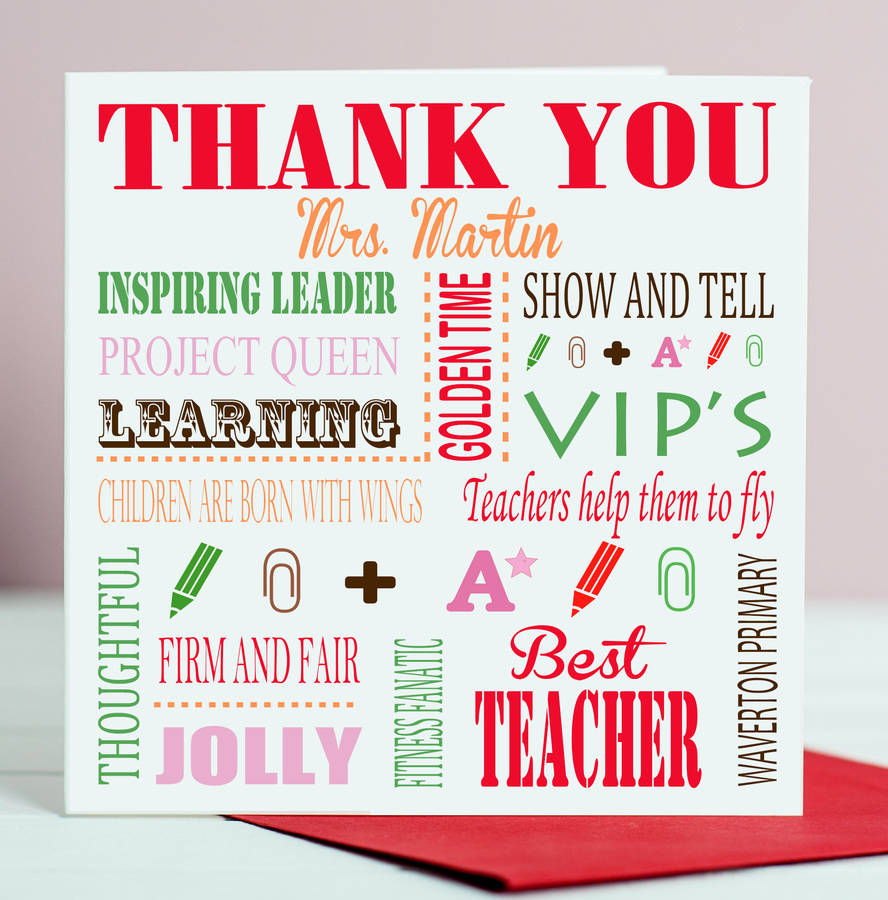 Personalised thank You Teacher Card By Lisa Marie Designs 