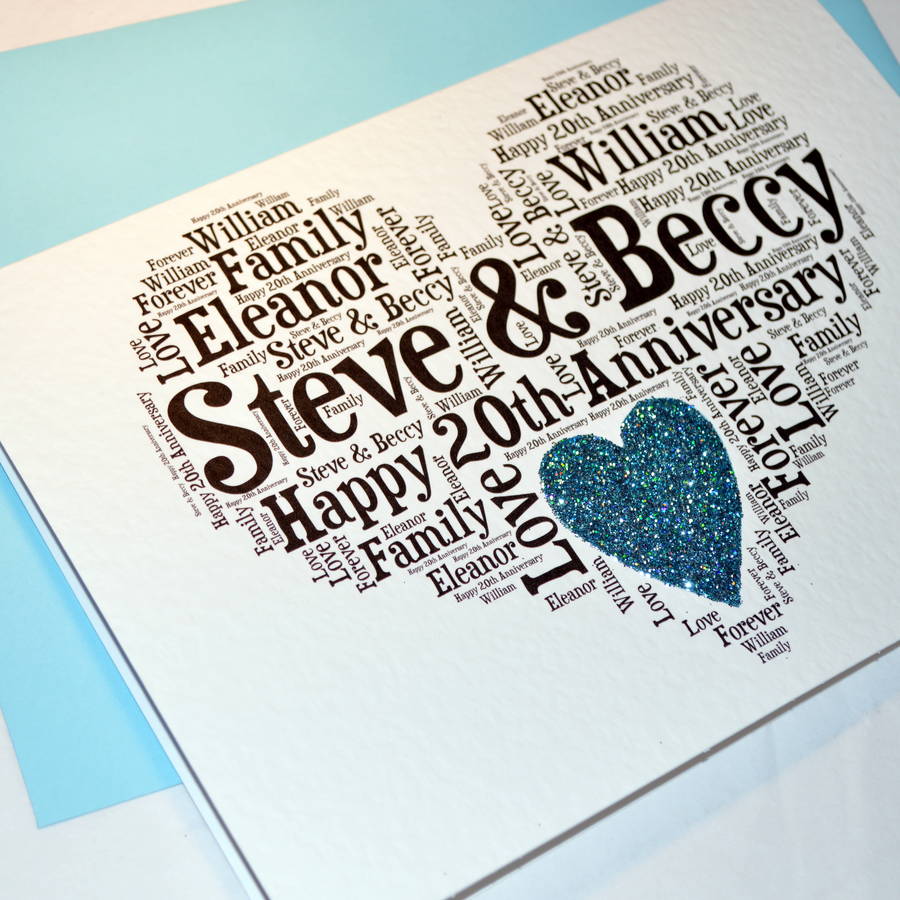 Personalised 20th Wedding Anniversary Love Sparkle Card By Sew Very