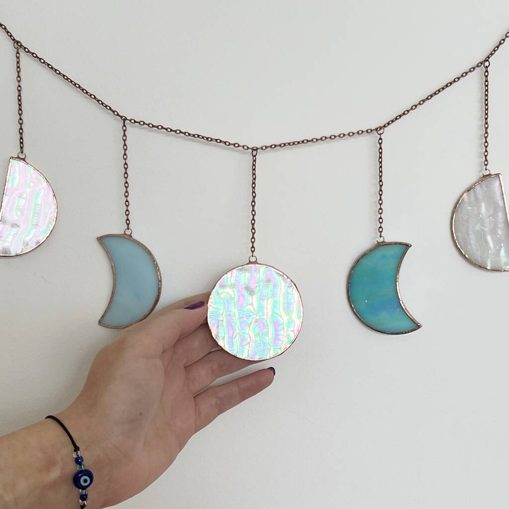 Blue And White Glass Moon Phases Wall Hanging By MMC Glass