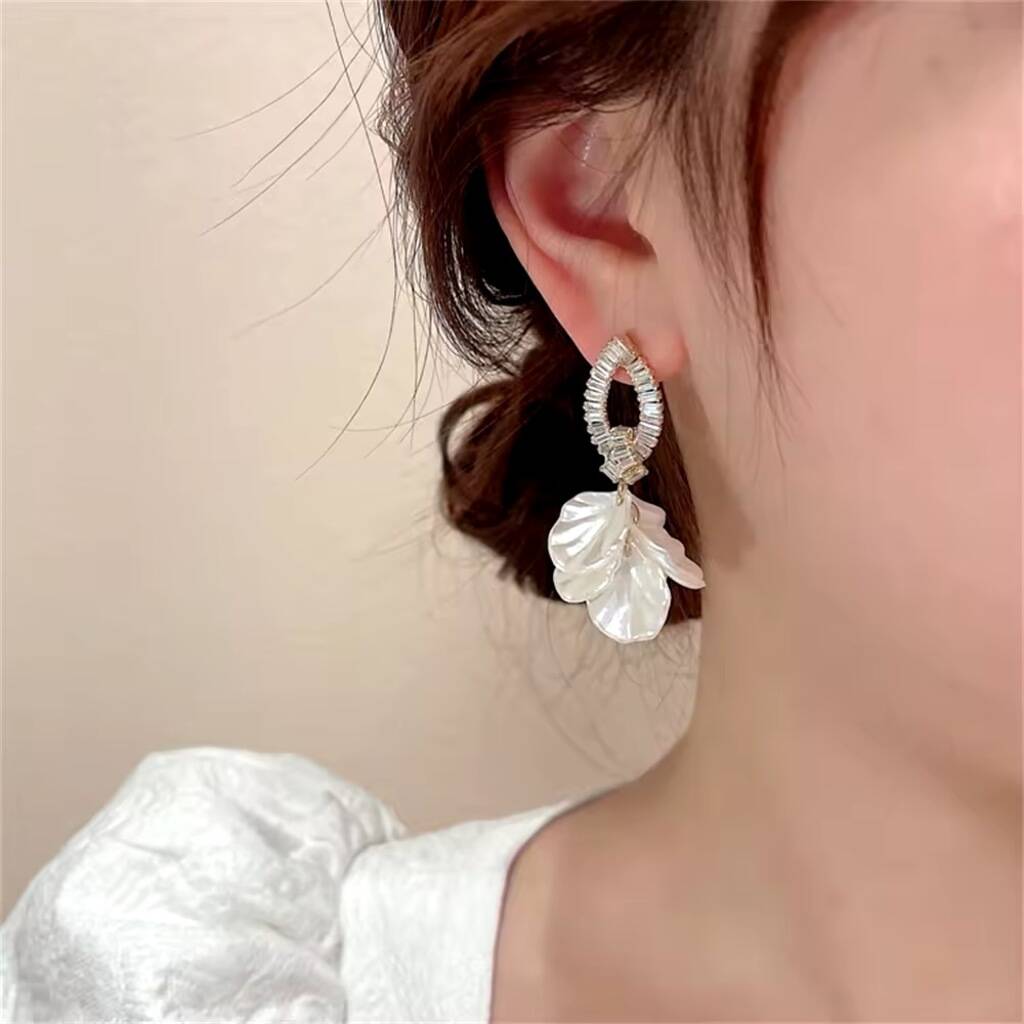 Monaco D’or Gold Crystal Flower Leaf Ivory Shell Gala Drop Earrings By ...