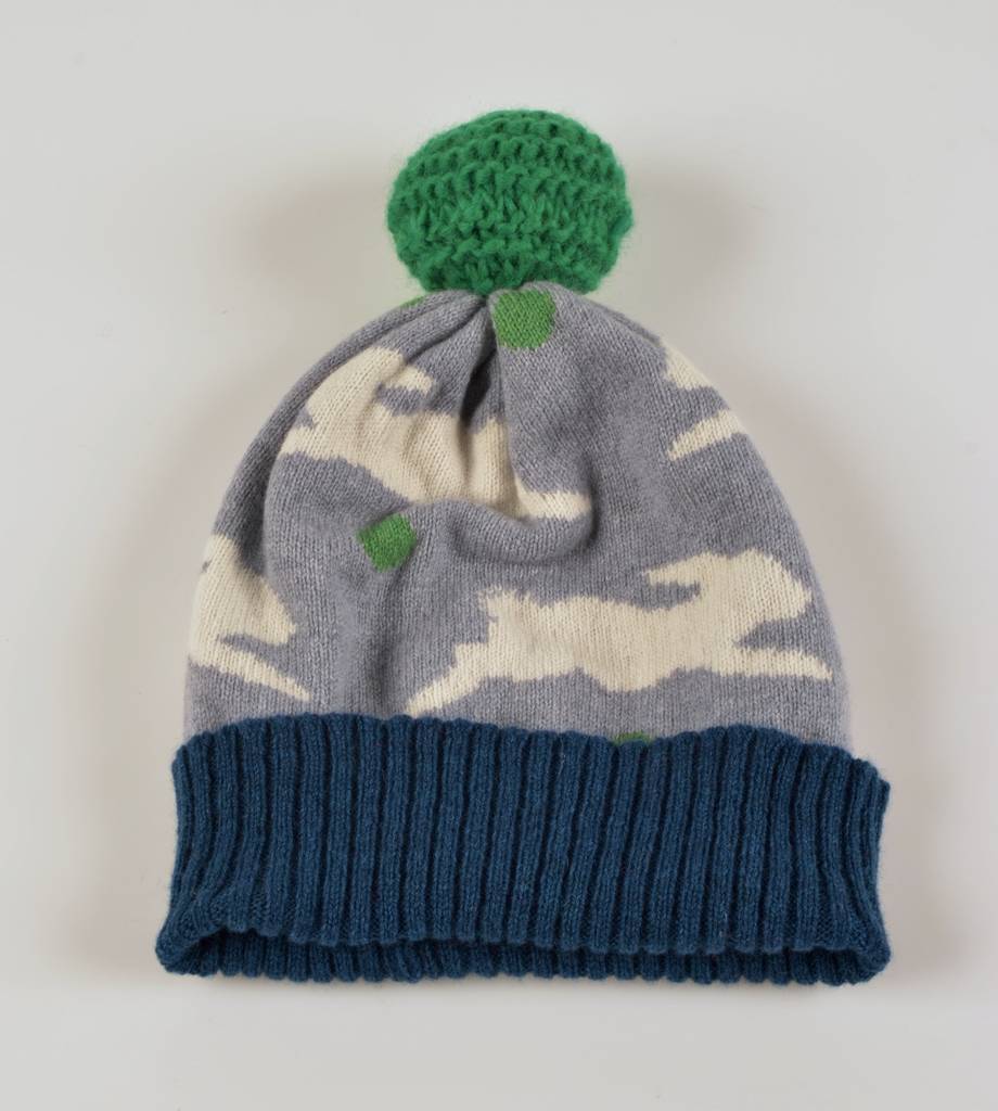 Dark Bunny Rabbit Adult Lambswool Knitted Bobble Hat By Nervous Stitch ...