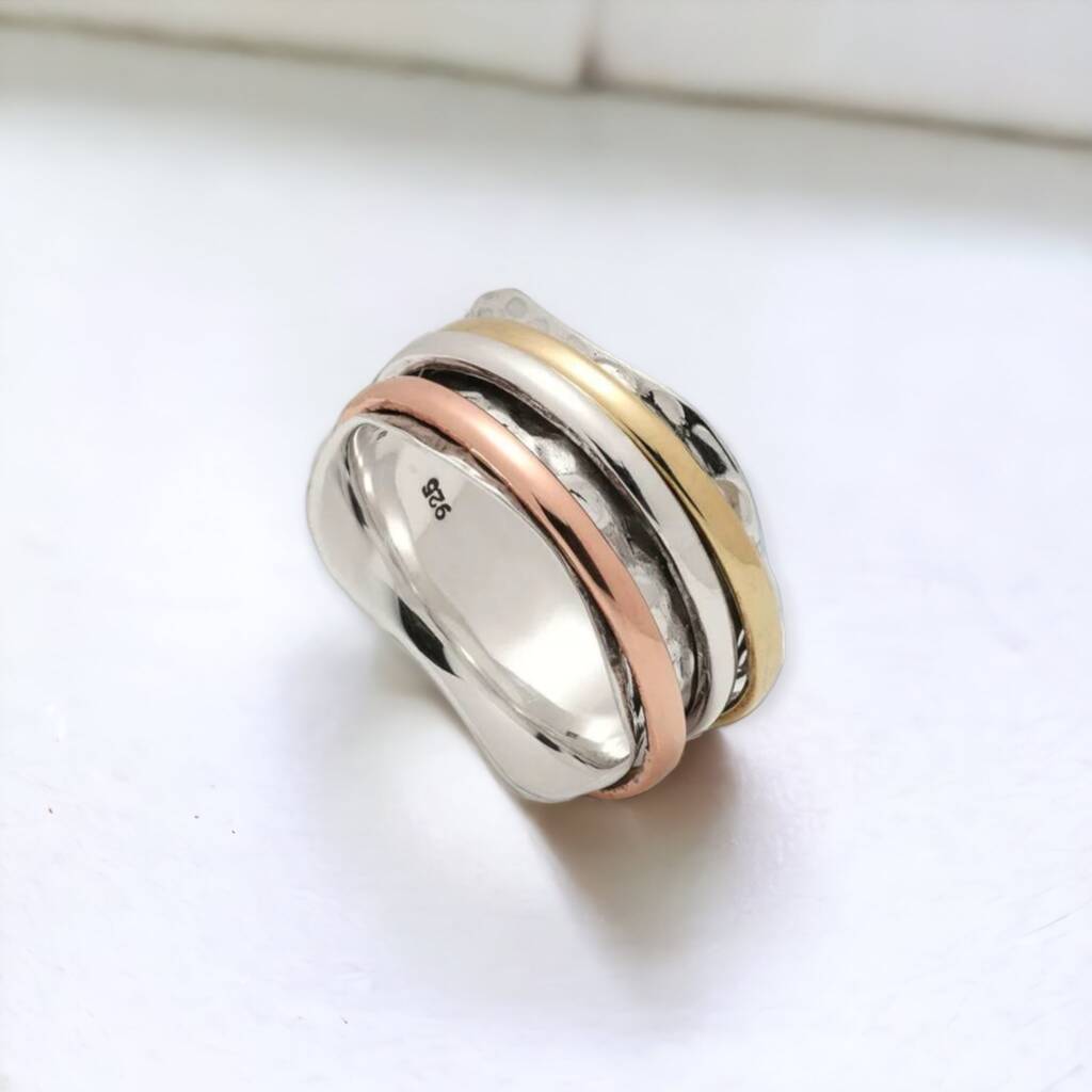 Personalised Mixed Wave Spinner Ring In Sterling Silver By Songs of Ink ...