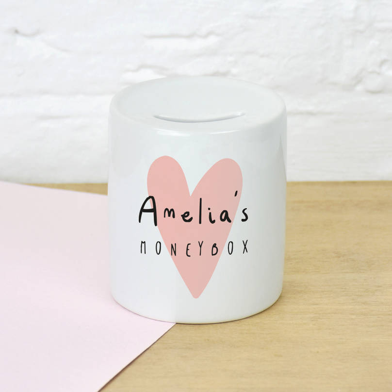 children's personalised money box pink heart by ellie ellie ...
