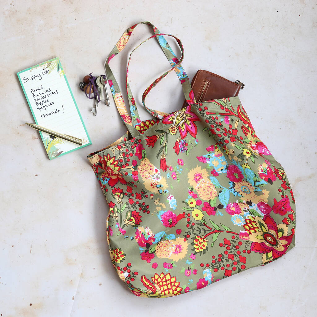 Floral Print Fabric Shopping Bag By The Leather Store ...