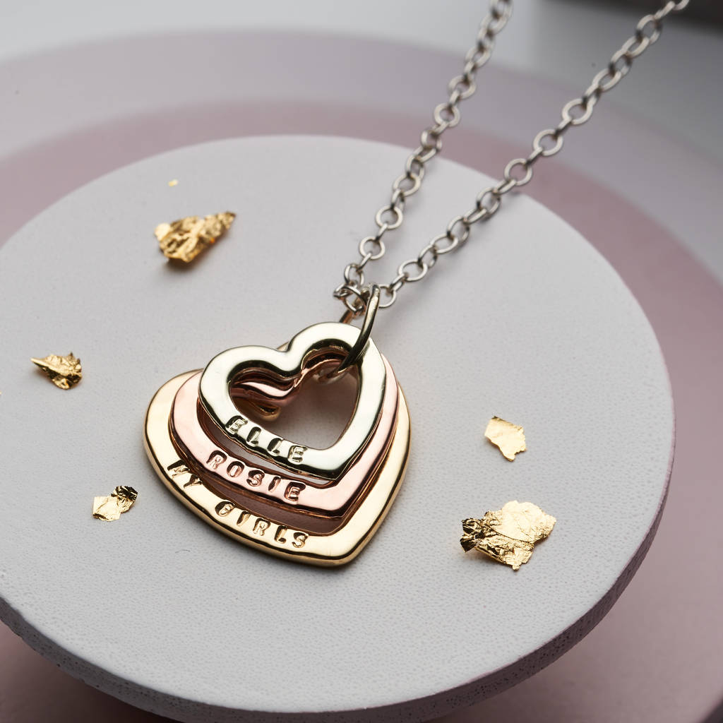 Personalised 9ct Mixed Gold Family Names Heart Necklace By Posh Totty