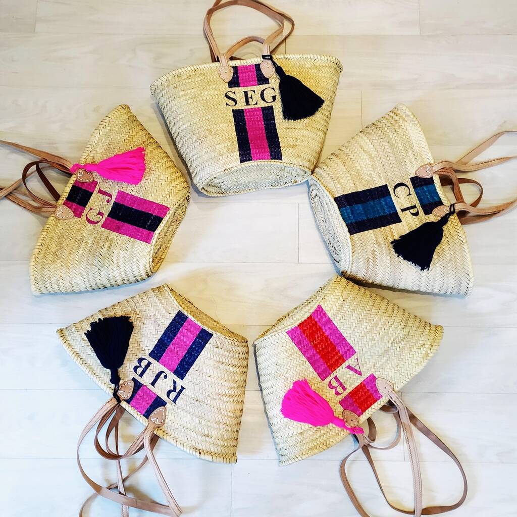 Hand Woven And Hand Painted Monogram Stripe Basket By Roam Devon ...