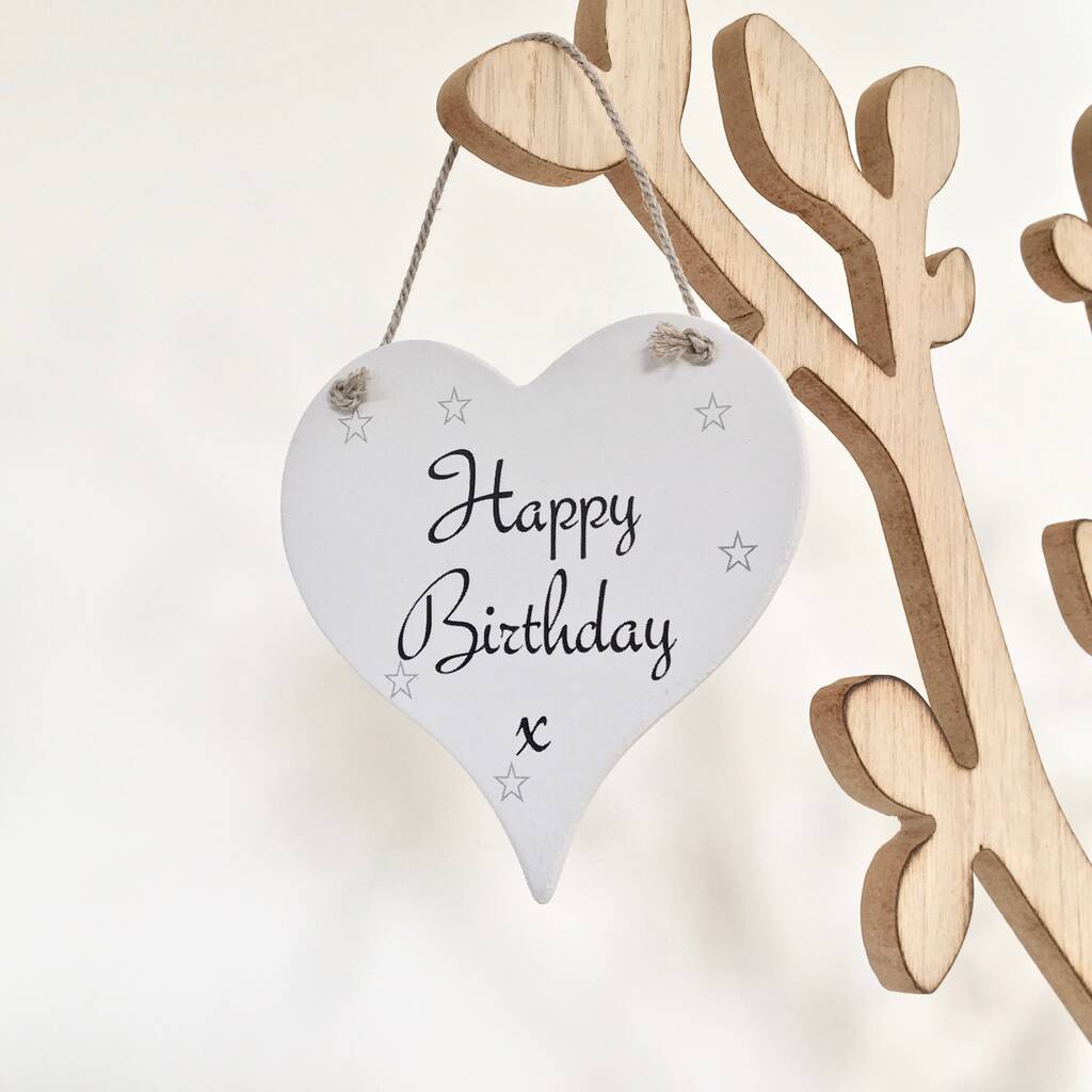 Happy Birthday Wooden Heart Hanging Sign By Chapel Cards