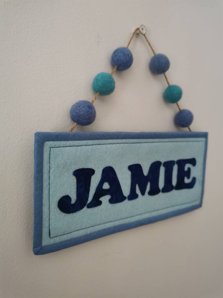 Bedroom Wall Name Sign Plaque Felt Pom Pom Balls By CreativeBlonde ...