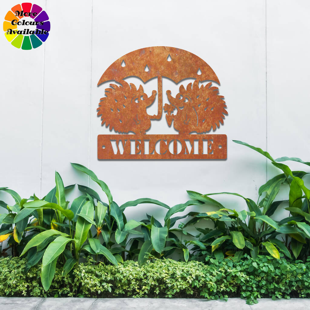 Metal Hedgehogs Welcome Sign Wall Decor Gift Idea By Duke Craft ...