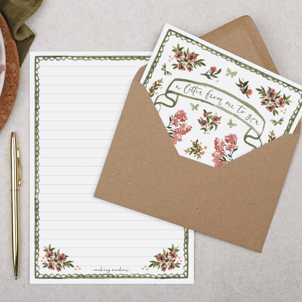 Double Sided A5 Writing Paper With Ditsy Pink Flowers By Making Meadows