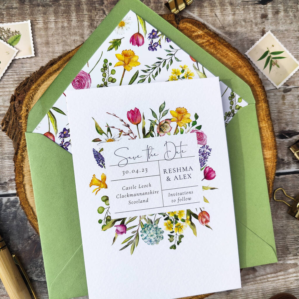 Spring Flowers Save The Date Cards And Envelopes By Paper Willow ...