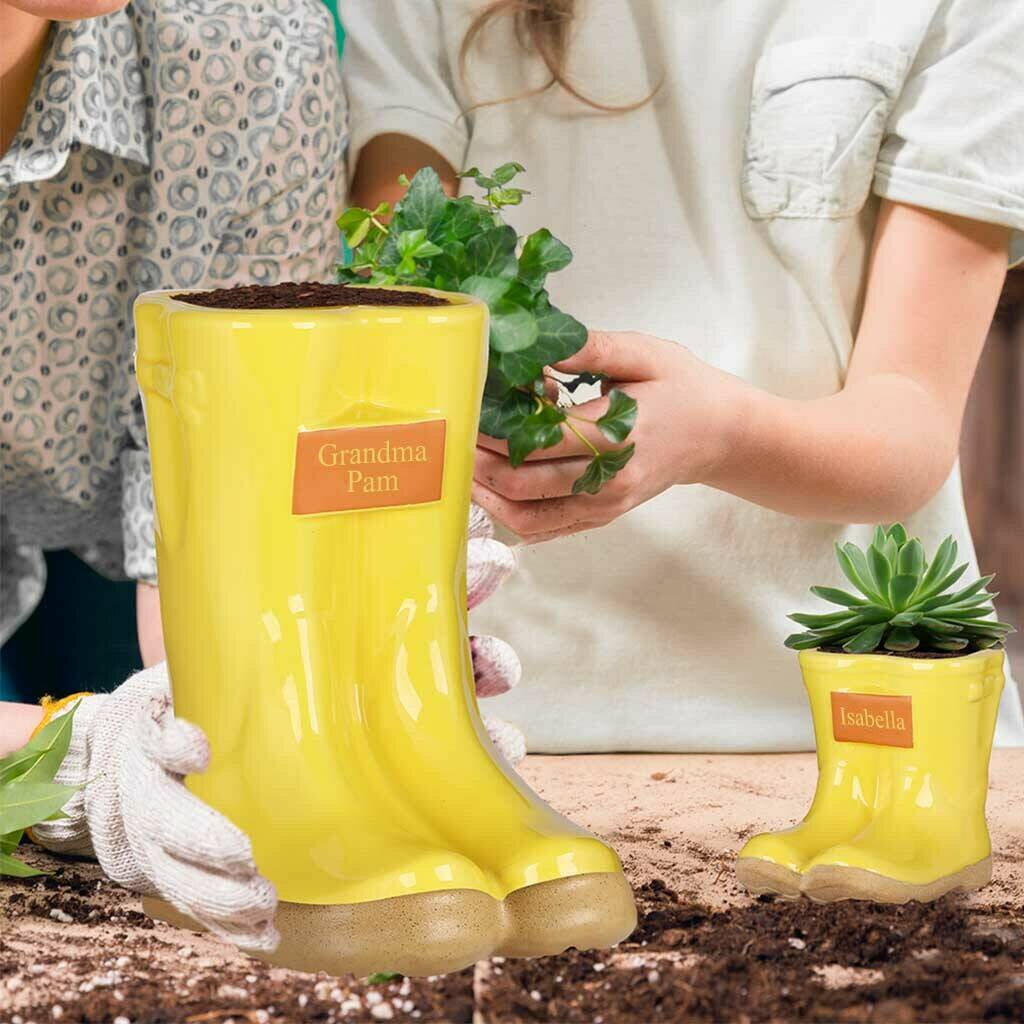 Set Of Two Personalised Yellow Welly Boot Planters By Dibor ...