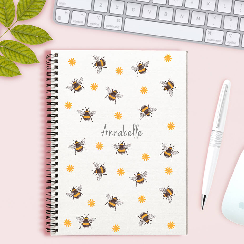 Personalised Bumblebees And Flowers A5 Notebook By Andrea Fays