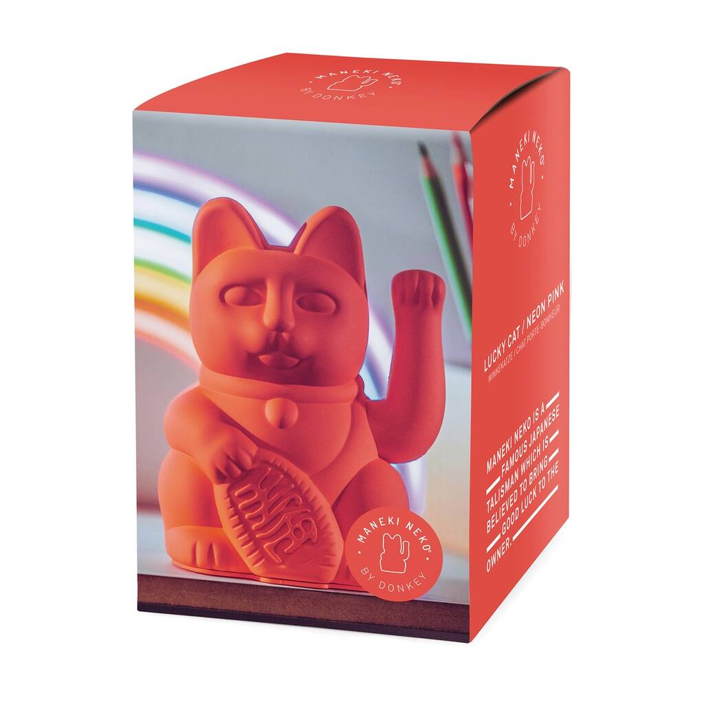 Neon Orange Waving Lucky Cat By Leamington Collective