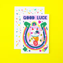 good luck cat colourful greeting card by paper joy | notonthehighstreet.com