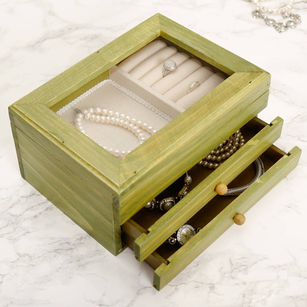 personalised green wood jewellery box with drawers by dibor ...