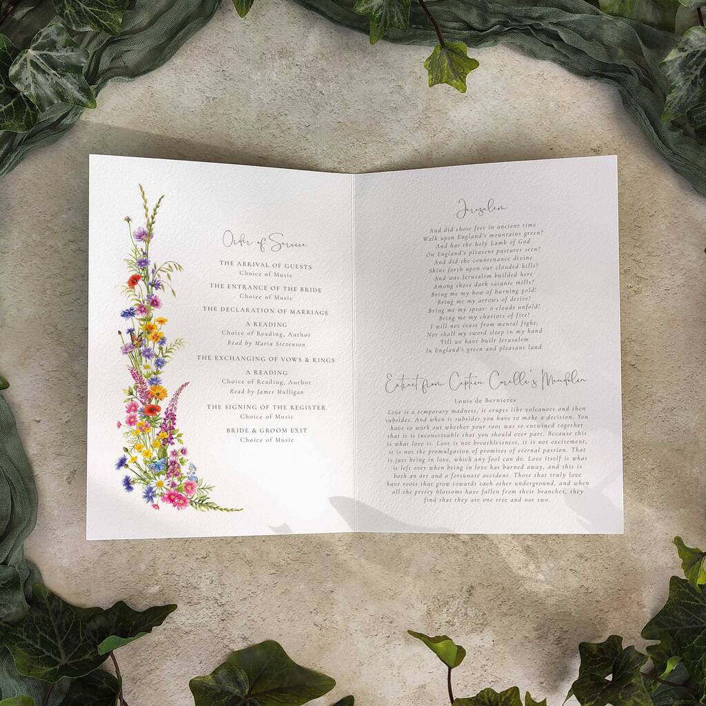 Wildflower Wedding Order Of Service Booklet By Paper Willow ...