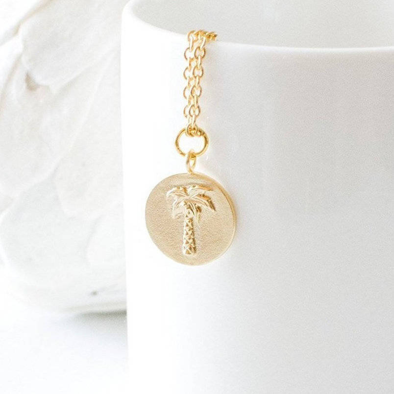 gold palm tree charm coin necklace by juju treasures ...