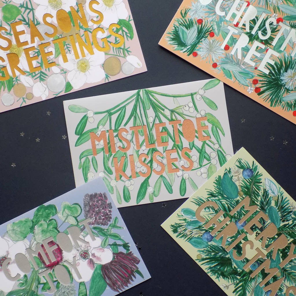metallic floral papercut christmas card five pack by miss bespoke ...