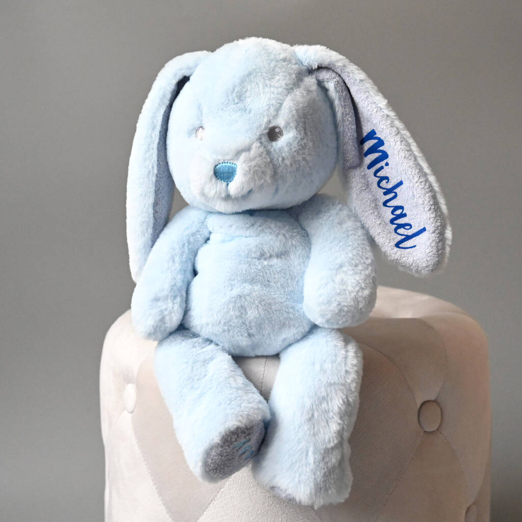 Personalised Blue Baby Boy Bunny Soft Toy By DCARO | notonthehighstreet.com