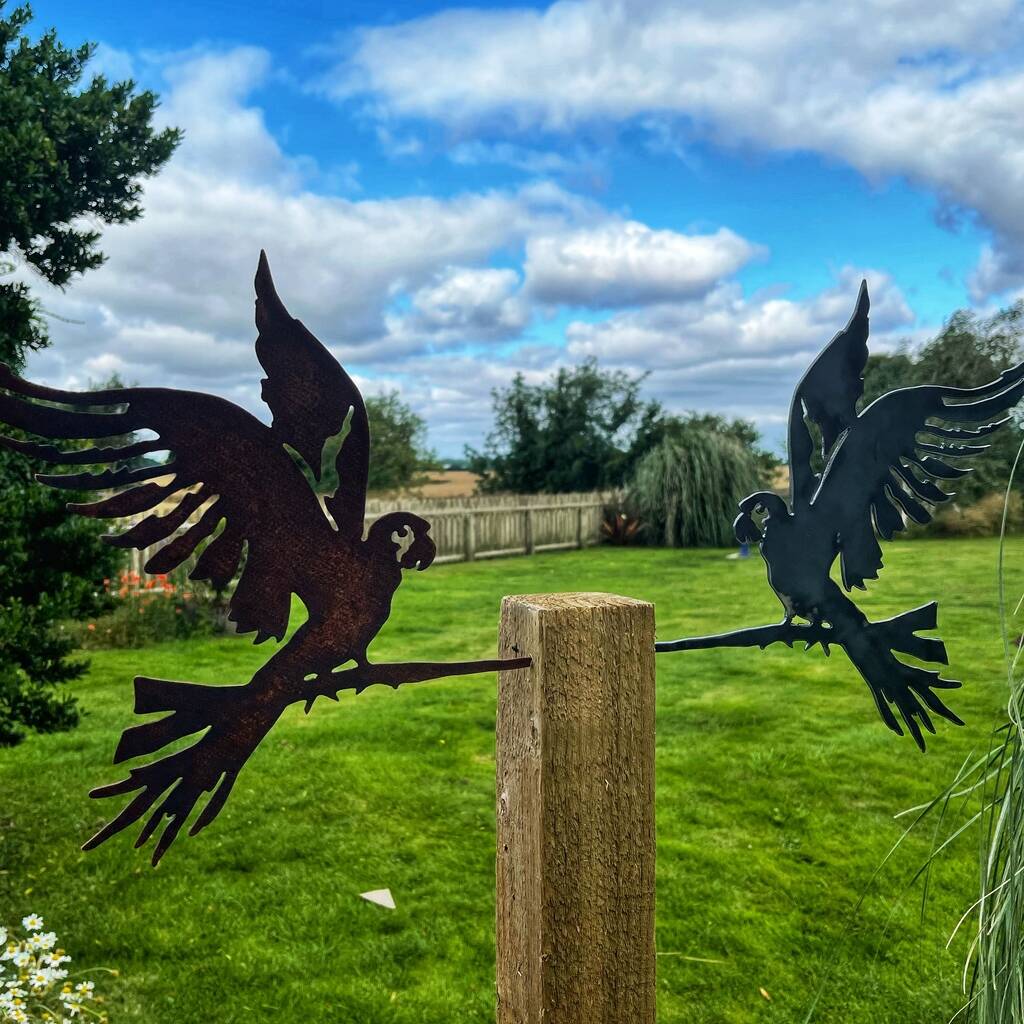 Parrot Flying Metal Bird Tree Spike Garden Ornament By Suffolk Style