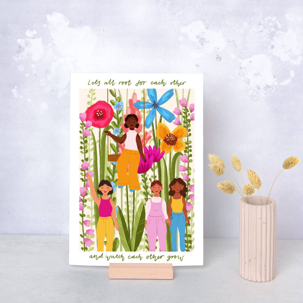 Lets Root Floral Women A4 Wall Art Print By Flourish Paperworks