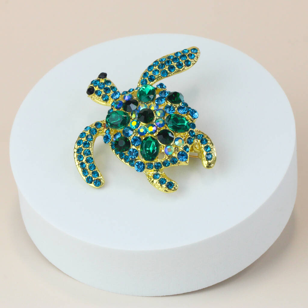 Colourful Crystal Turtle Brooch By GY Studios