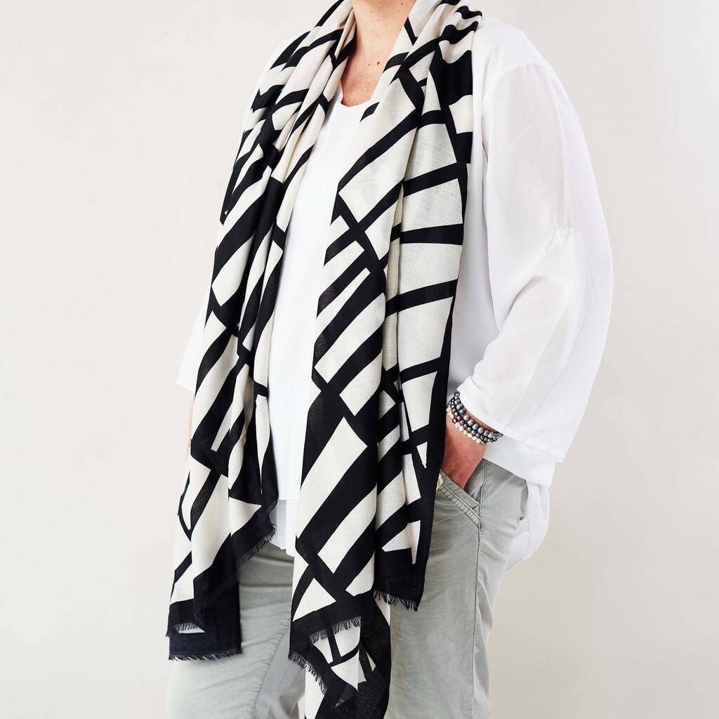 Monochrome Geometric Print Scarf By The Stamford Studio