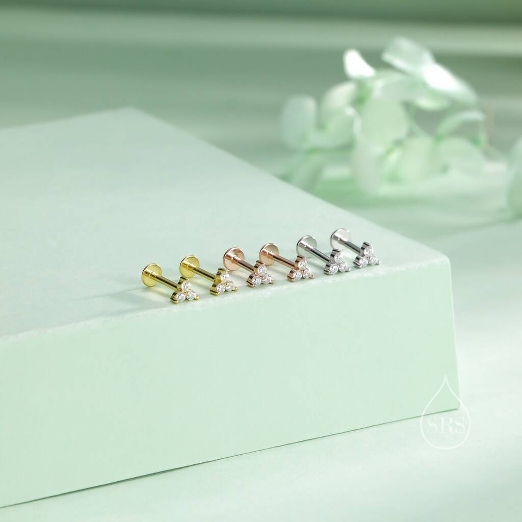 Internally Threaded Cz Trio Flat Back Earrings In Sterling Silver By ...