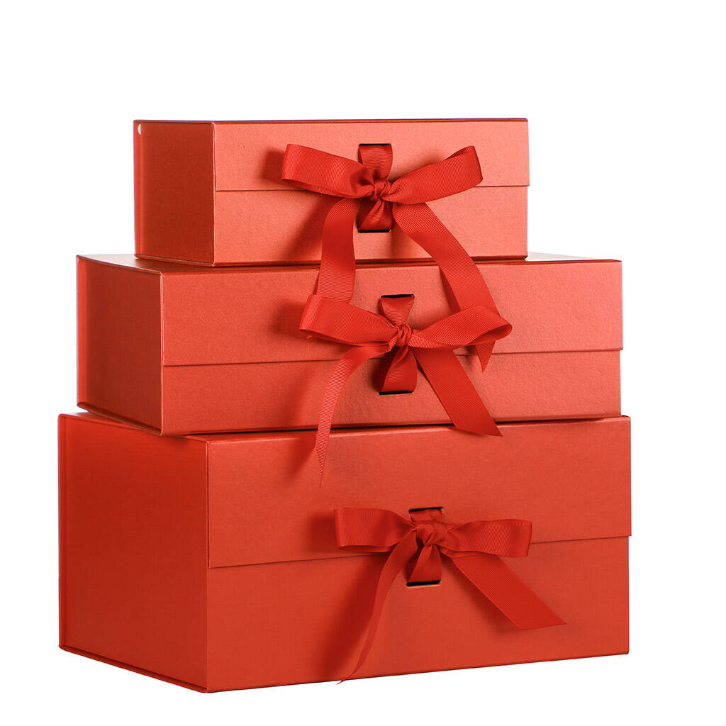 Three Luxury Red Christmas Gift Boxes Tower Set By Dibor ...