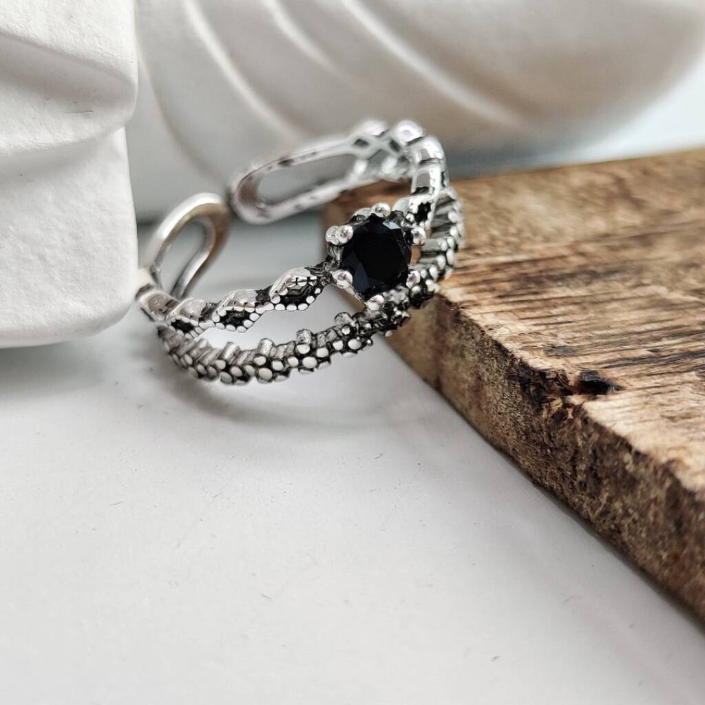 Two Layer Black Stone Layered Stone Ring By The Colourful Aura ...