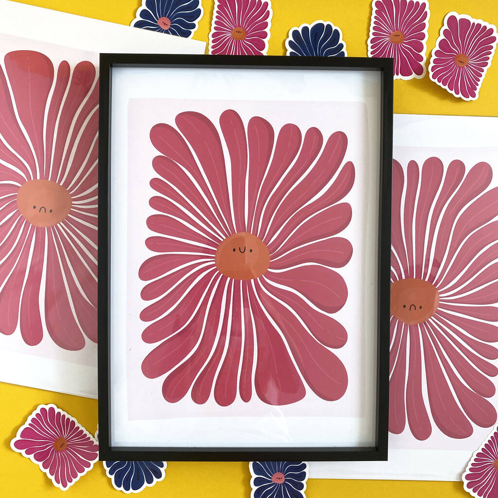 A3 Happy/Sad Flower Print Pink Or Blue By Jess Bright Design ...