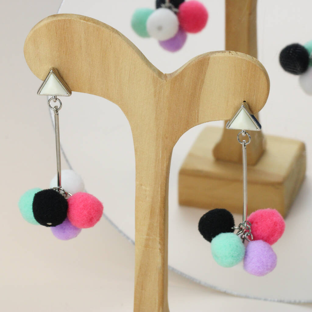 Colourful Pom Pom Dangle Earrings By GY Studios