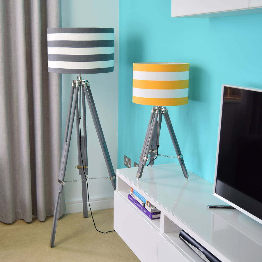 Grey Tripod Lamp Base With Choice Of Stripe Shade By Quirk ...