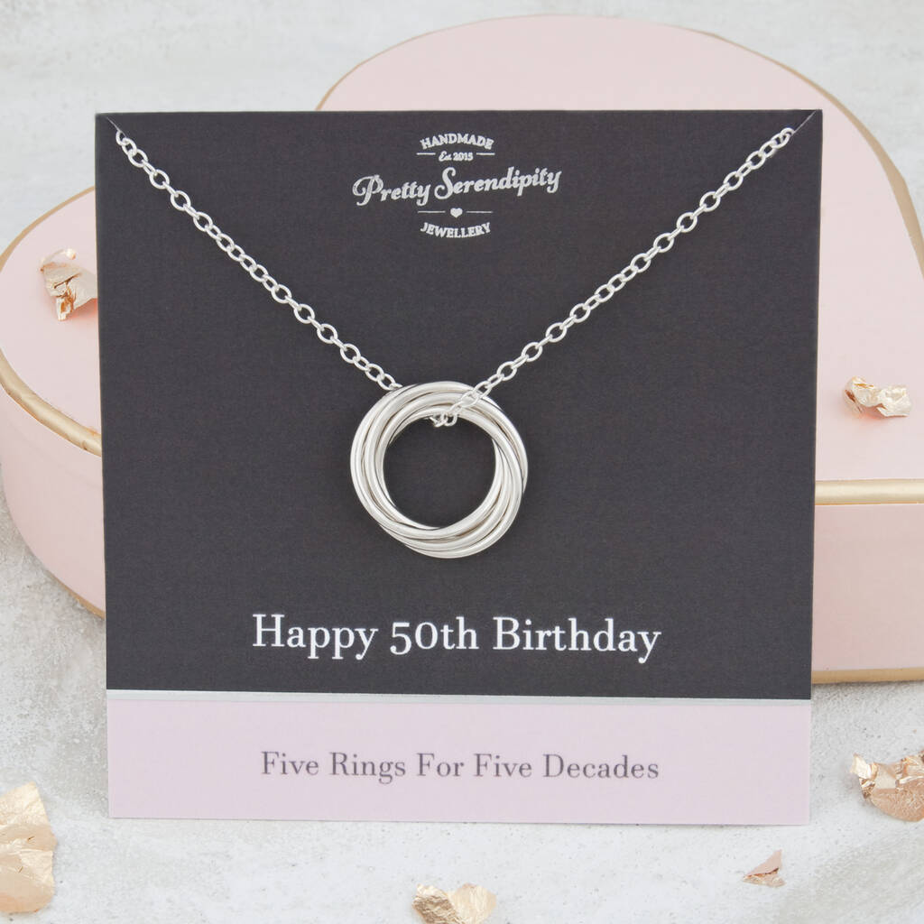 50th Birthday Five Rings For Five Decades Necklace By Pretty ...