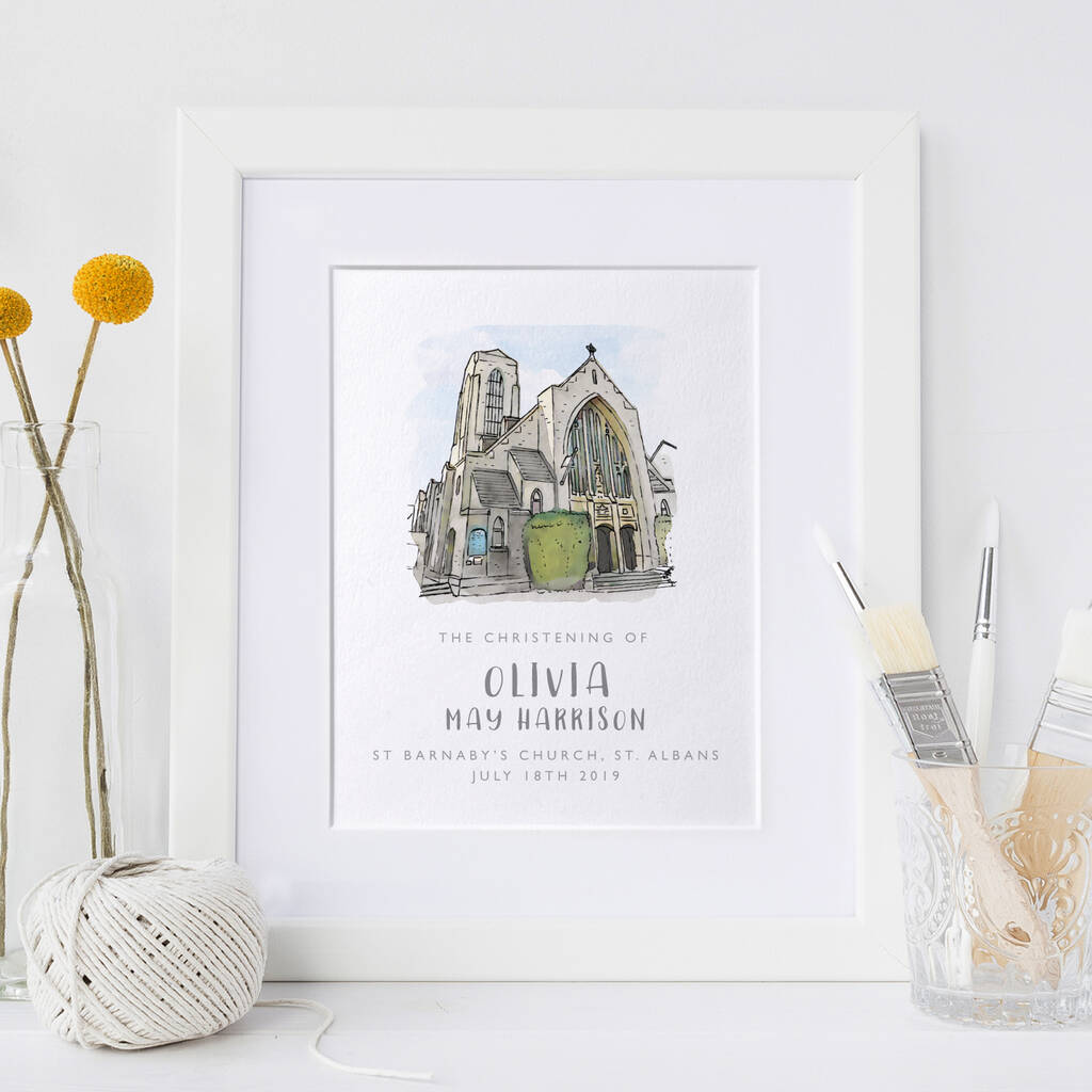 Watercolour Christening Illustration By Letterfest | notonthehighstreet.com