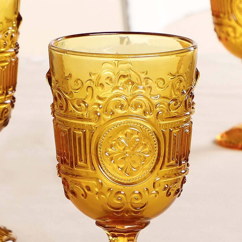 Set Of Four Amber Embossed Wine Glasses By Dibor | notonthehighstreet.com