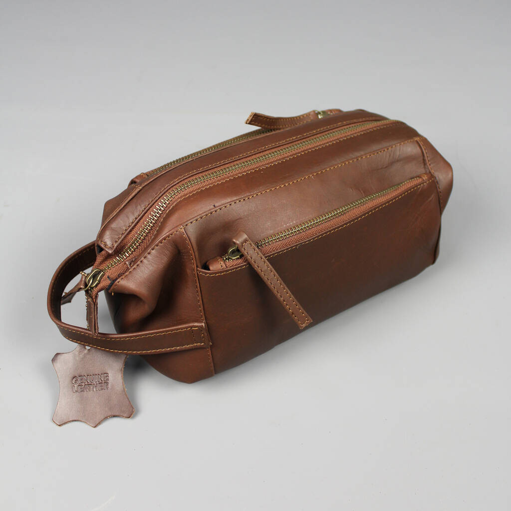 personalised leather wash bag by vintage child | notonthehighstreet.com