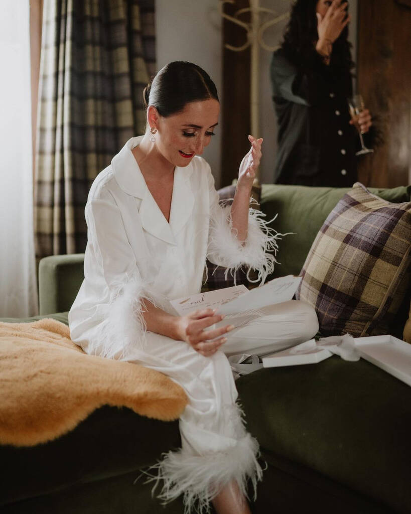 Women's Luxury White Feather Silky Pyjama Set By Arya Officiale ...