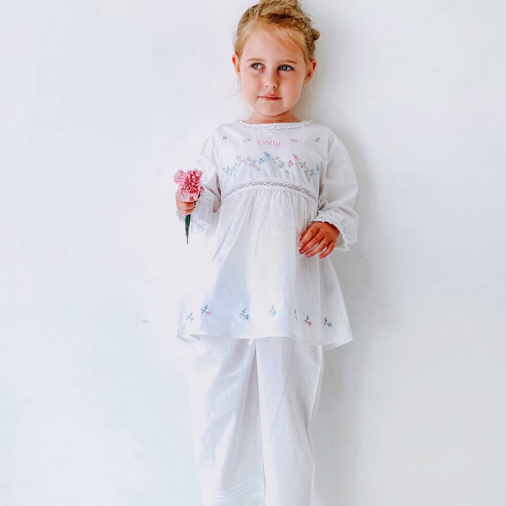Floral Embroidered Pyjamas With Lace Trims By Mini Lunn ...