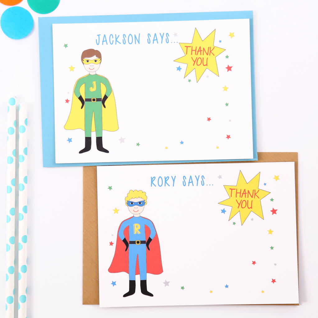 Superhero Personalised Thank You Note Cards By Sunny Clouds ...