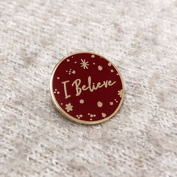 Red 'I Believe' Enamel Pin Badge By Clara and Macy | notonthehighstreet.com