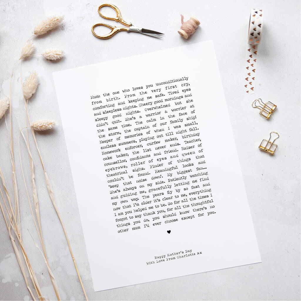 my mum poem art print by the stamford studio | notonthehighstreet.com